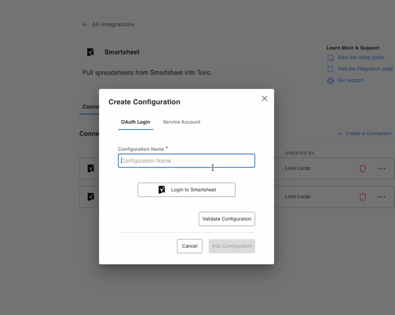 Configure Smartsheet Connector | Toric